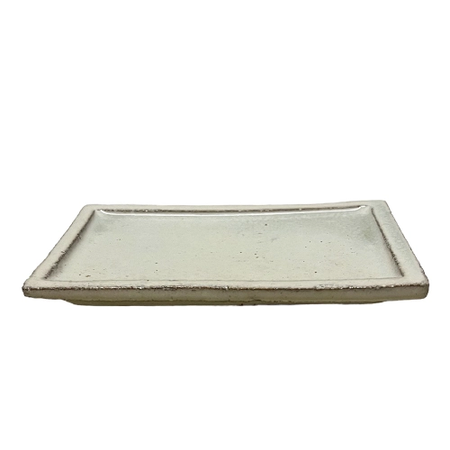 Cream Glazed Rectangle Ceramic Bonsai Drip Tray 14cm - Miyagi Bonsai