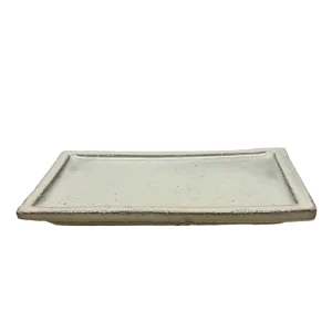 Cream Glazed Rectangle Ceramic Bonsai Drip Tray 18cm - Miyagi Bonsai